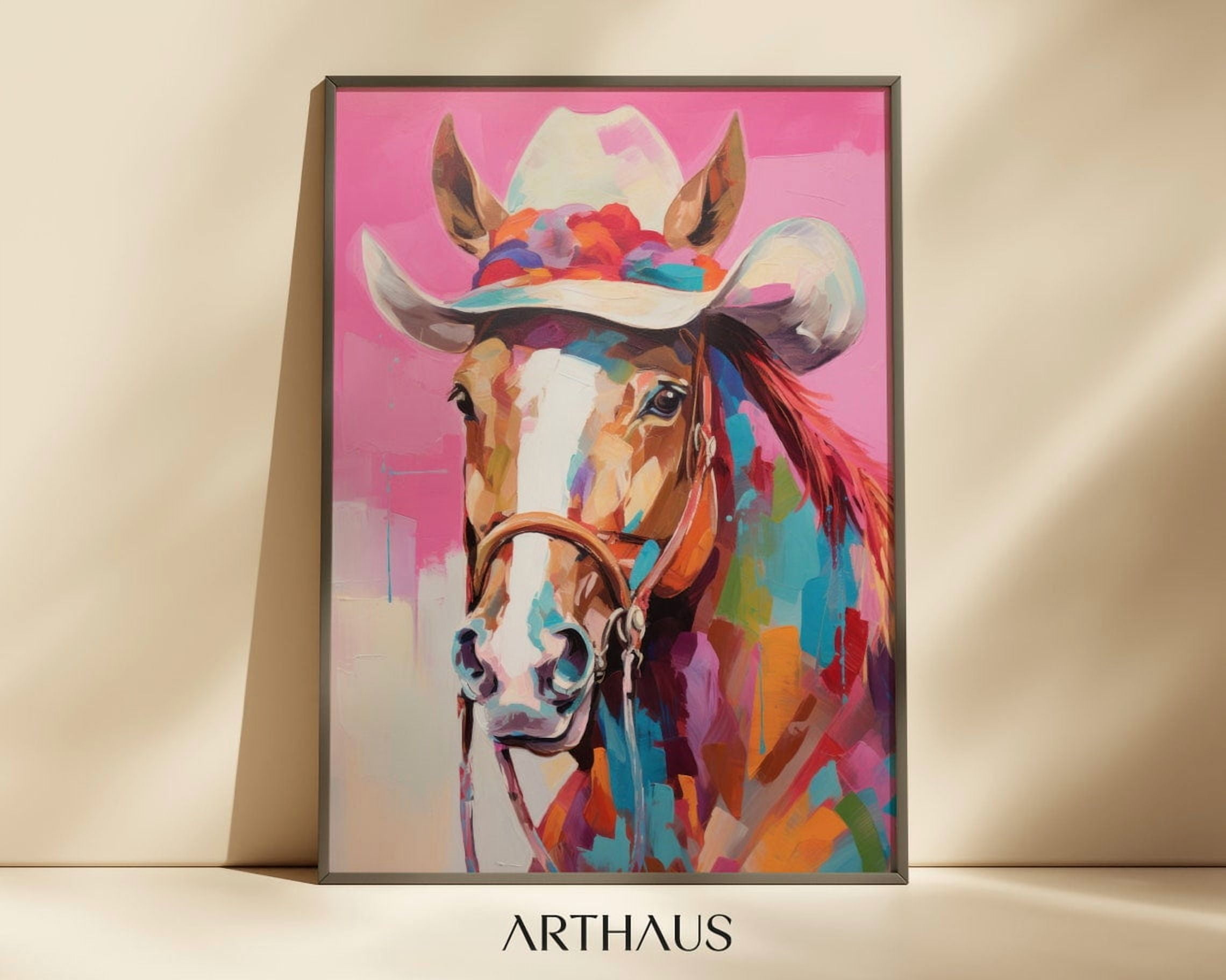 Kna Prints - 1 Pc Poster Pink Horse Print Quirky Western Dorm Painting Preppy Dorm Room Decor ...