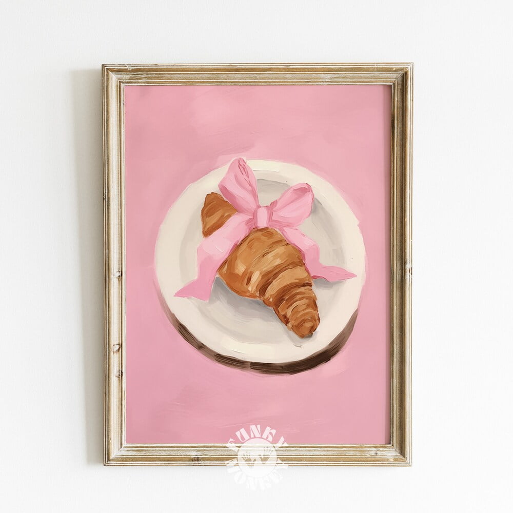 Kna Prints - 1 Pc Poster Pink Kitchen Print, Croissant With Pink Bow ...