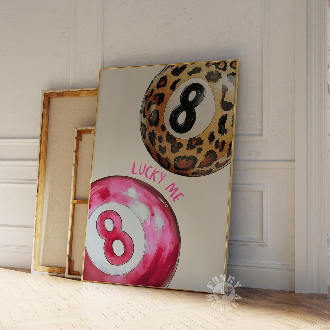 Kna Prints - 1 Pc Poster Pink Leopard 8 Ball Print, Retro Lucky Me ...