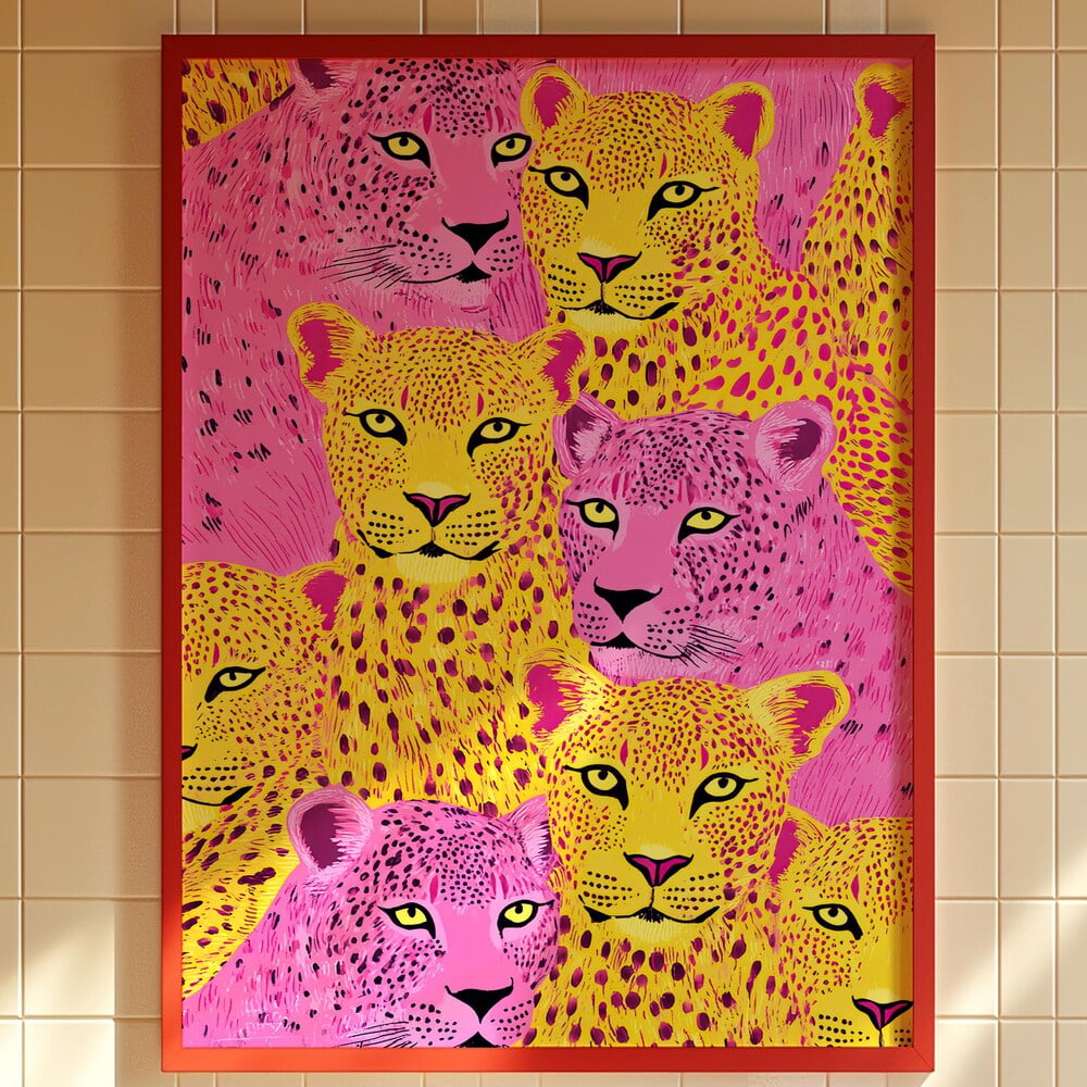 Kna Prints - 1 Pc Poster Pink Leopard Wall Art, Maximalist Jungle ...