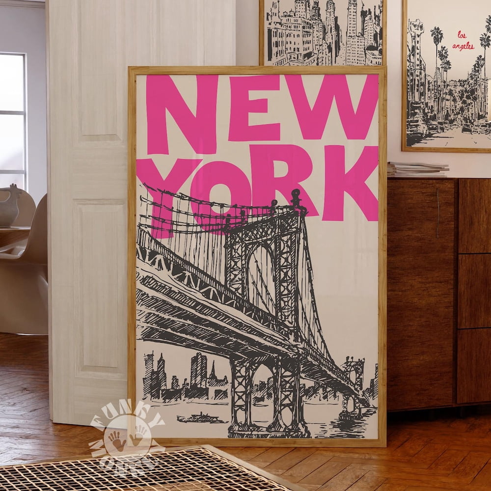 Kna Prints - 1 Pc Poster Pink New York Travel Print, Retro Nyc Poster ...