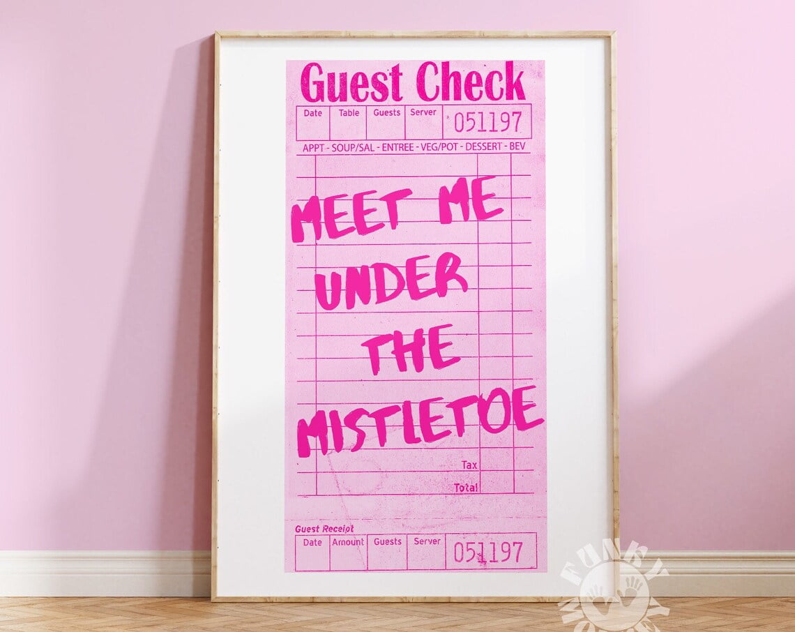 Kna Prints - 1 Pc Poster Pink Preppy Print, Guest Check Art, Mistletoe ...