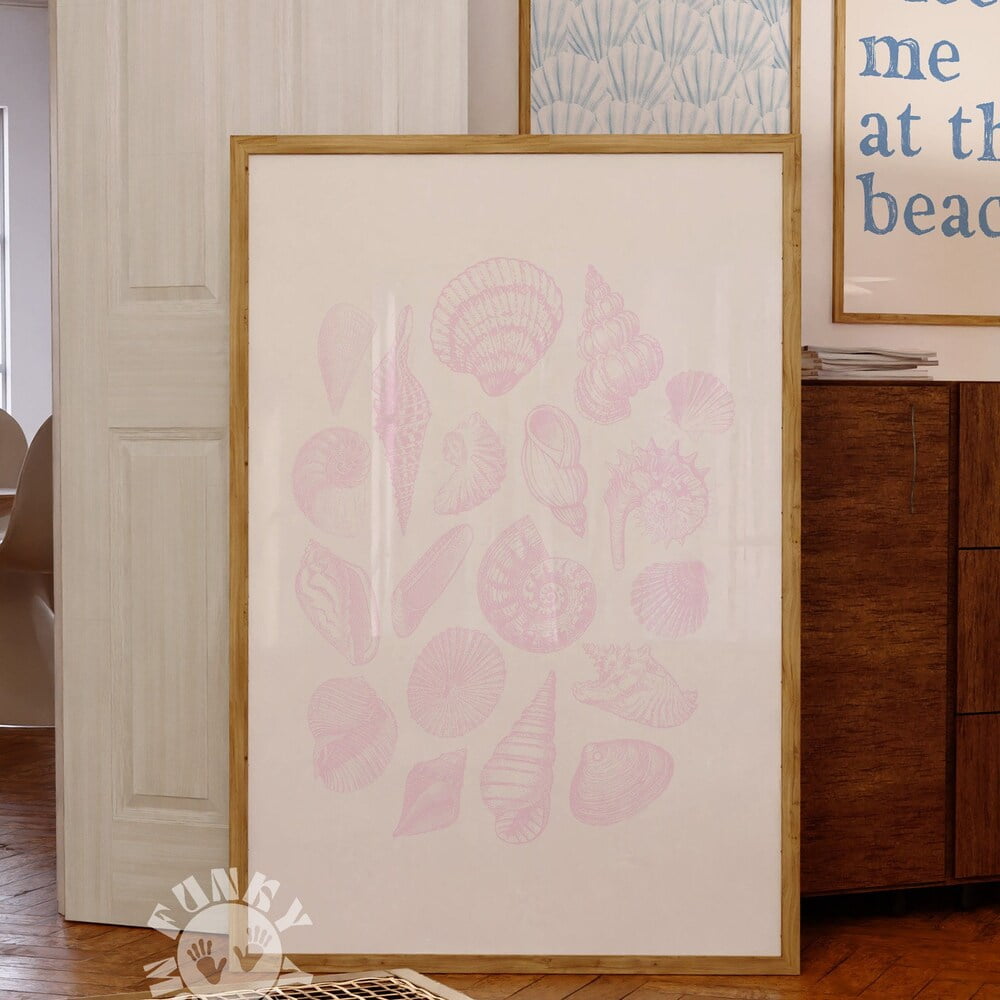 Kna Prints - 1 Pc Poster Pink Sea Shells Wall Art Print, Coastal ...