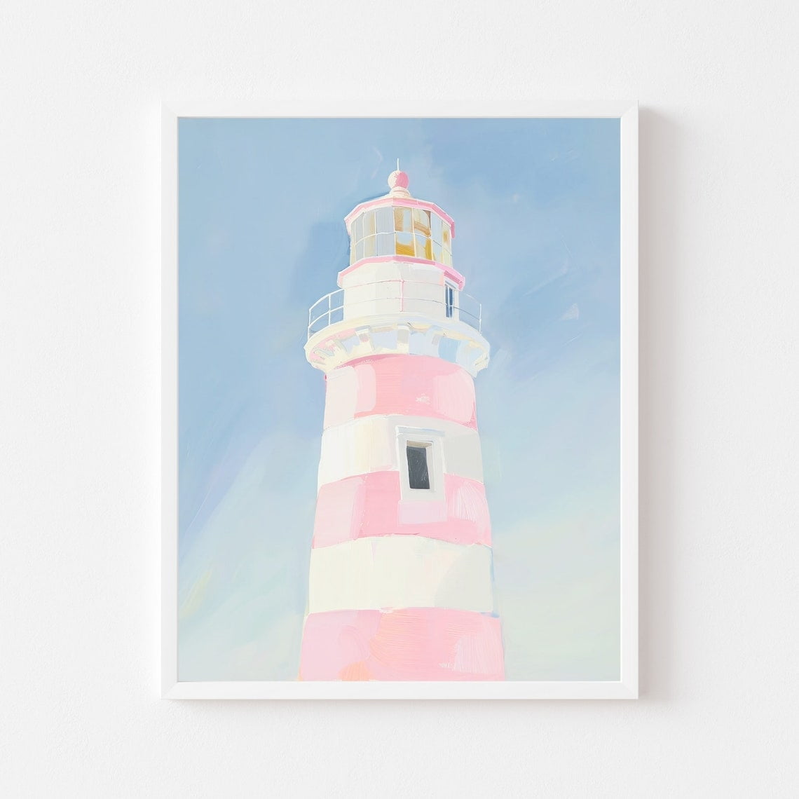 Kna Prints - 1 Pc Poster Pink Striped Lighthouse And Blue Sky Painting ...