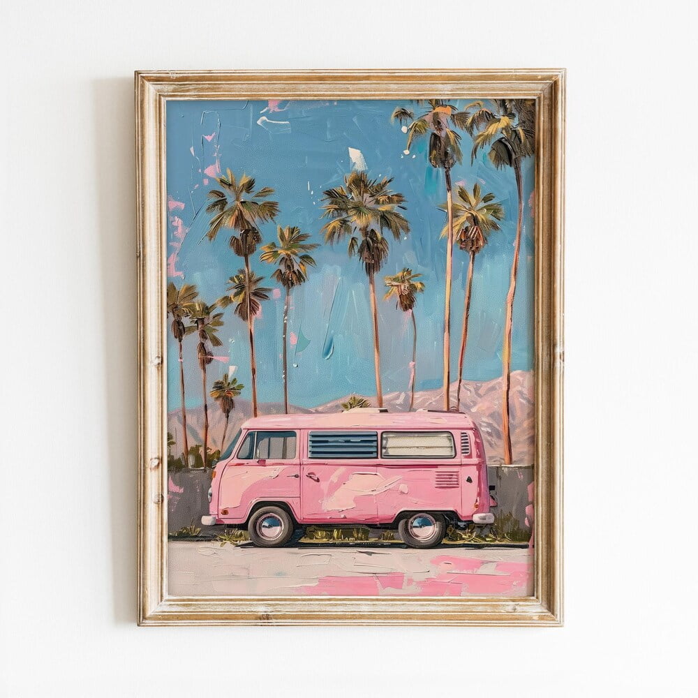 Kna Prints - 1 Pc Poster Pink Vintage Caravan Printable Wall Art, Girly ...