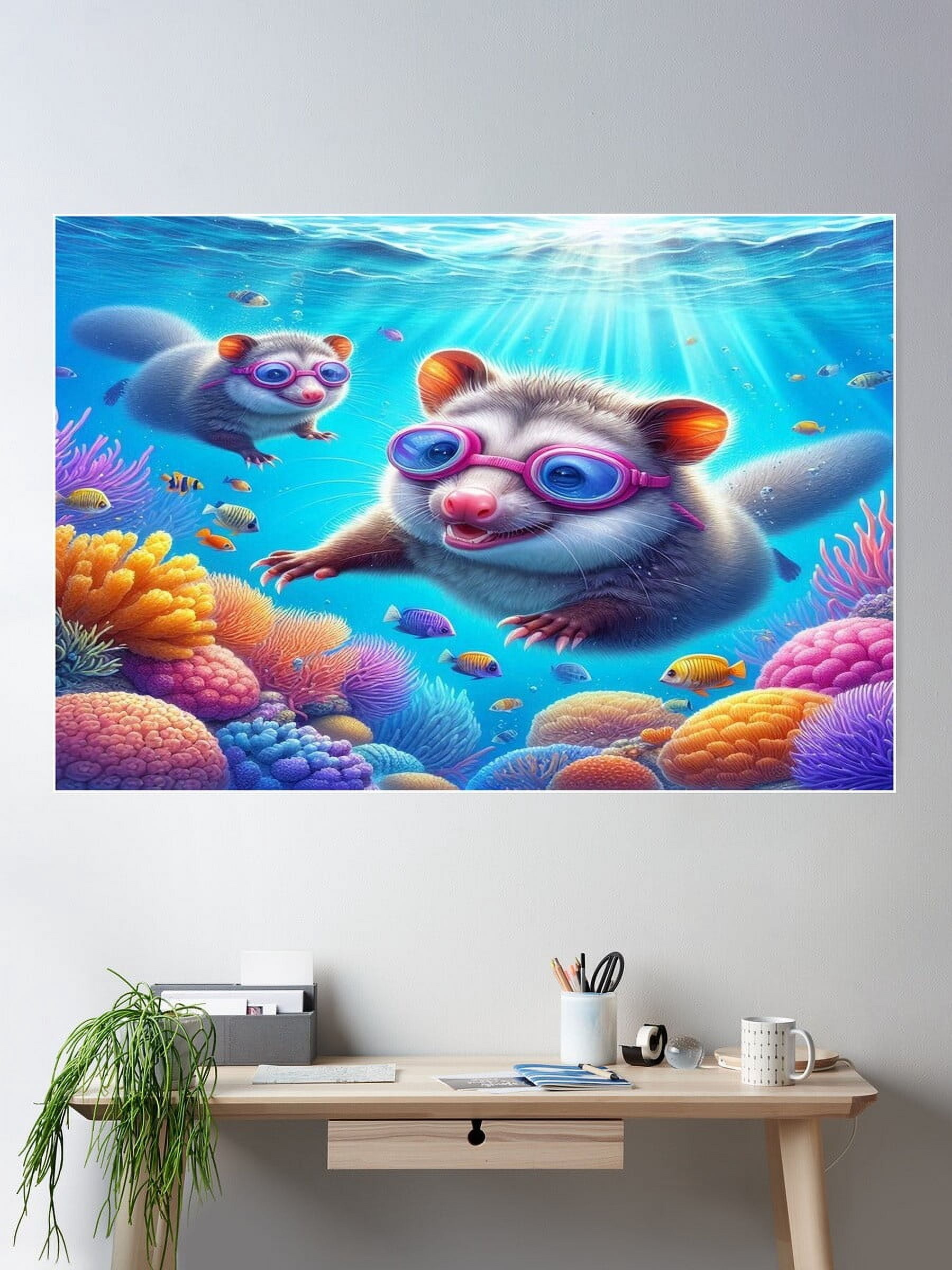 Kna Prints - 1 Pc Poster Playful Possums Derwater, UNFRAMED-16x24 ...