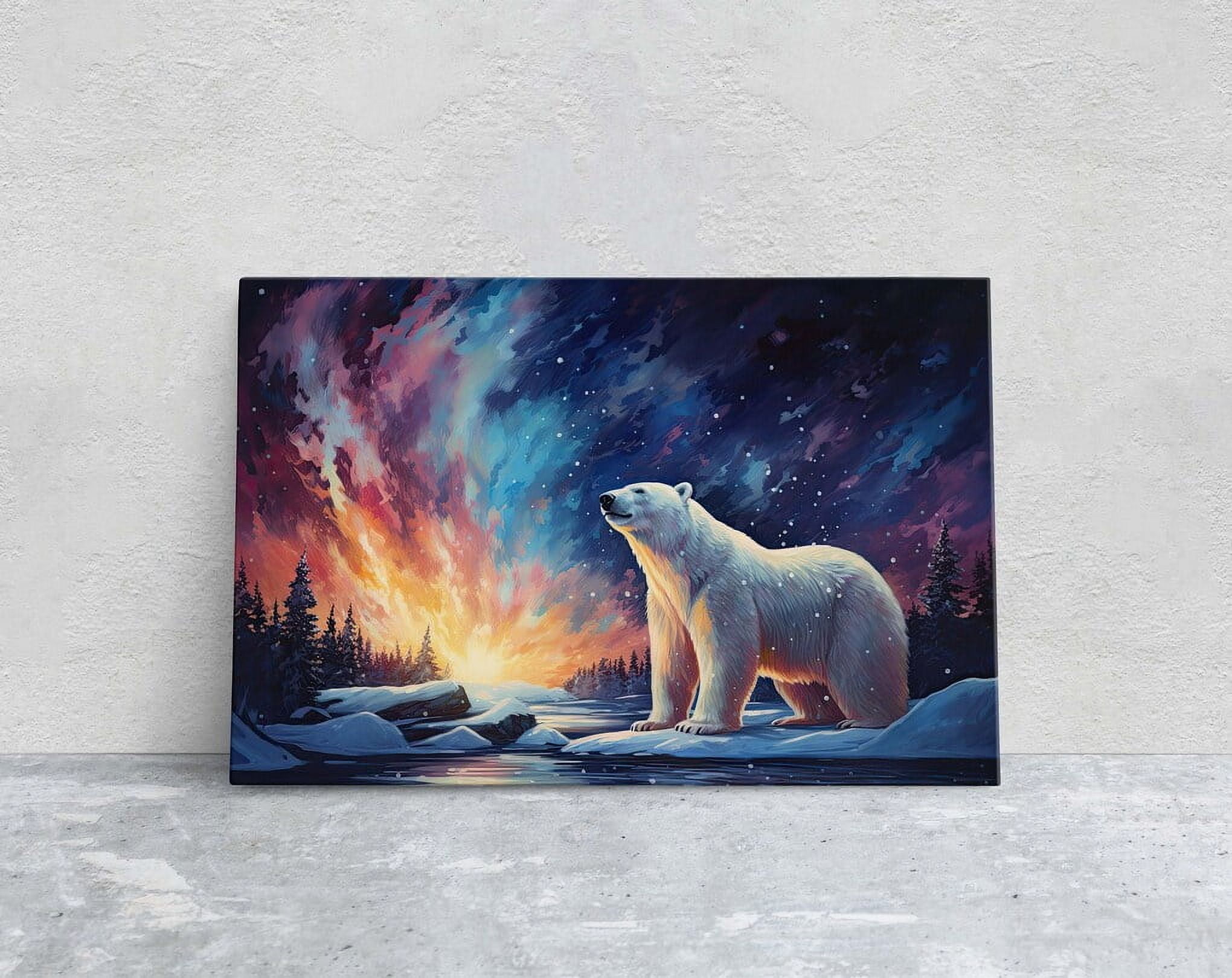 Kna Prints - 1 Pc Poster Polar Bear, Northern Lights, Arctic Painting ...
