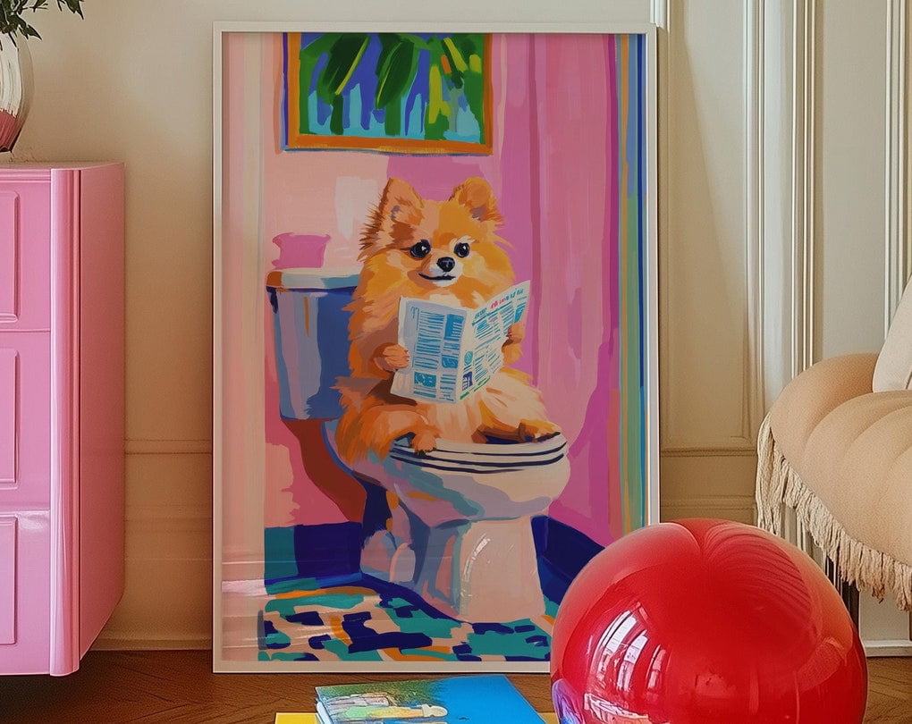 Kna Prints - 1 Pc Poster Pomeranian Dog Wall Art, Maximalist Bathroom ...
