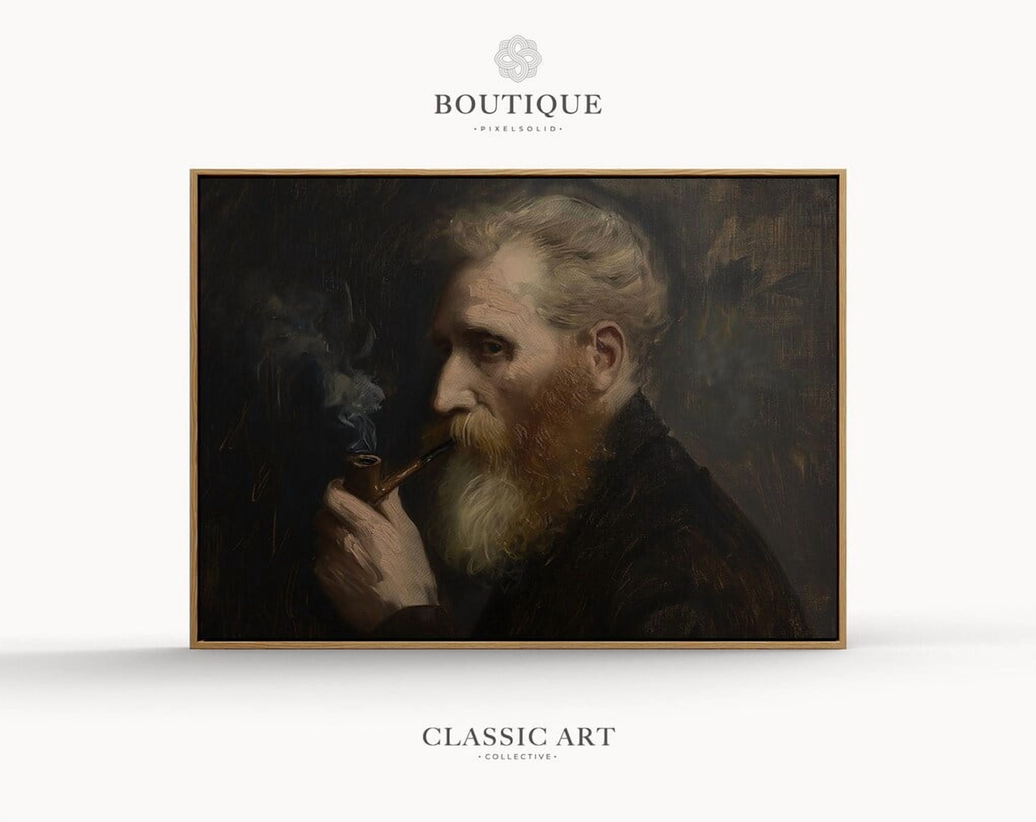 Kna Prints - 1 Pc Poster Portrait Oil Painting Of Old Man And Pipe, Dark Moody Portrait Art ...