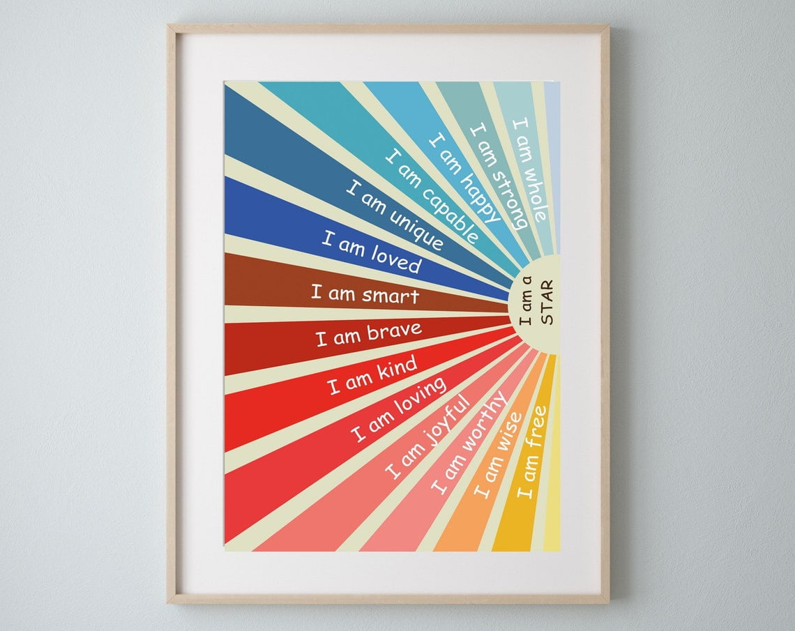 Kna Prints - 1 Pc Poster Positive Affirmations For Kids, I Am , Rainbow ...