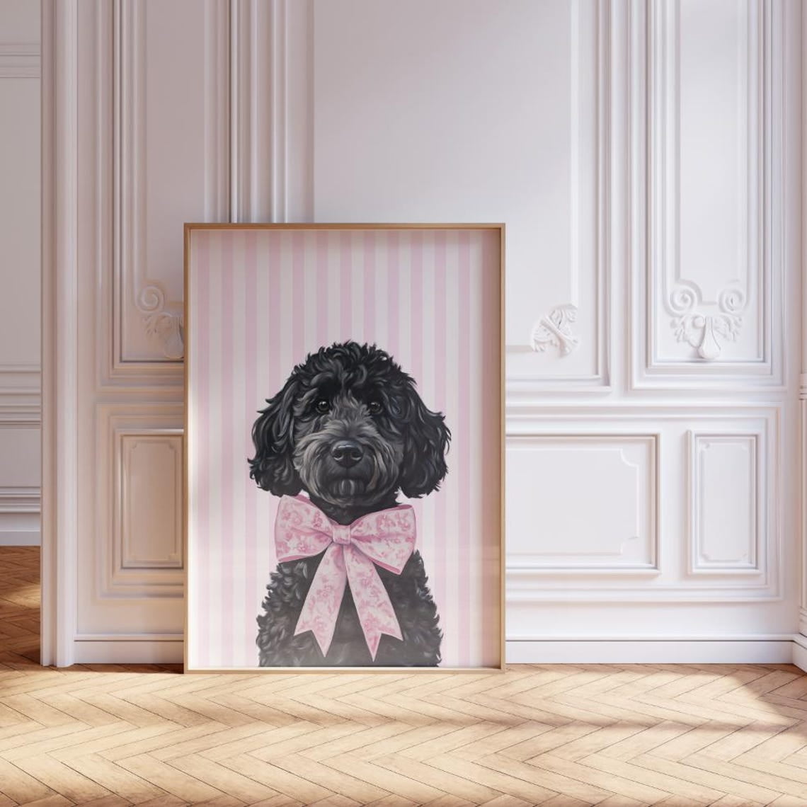 Kna Prints - 1 Pc Poster Preppy Black Goldendoodle Art Print, Pink ...