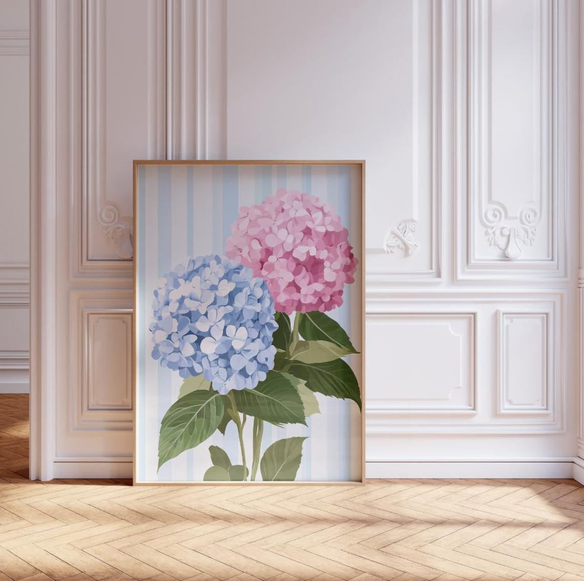 Kna Prints - 1 Pc Poster Preppy Hydrangeas Painting, Pink And Blue ...