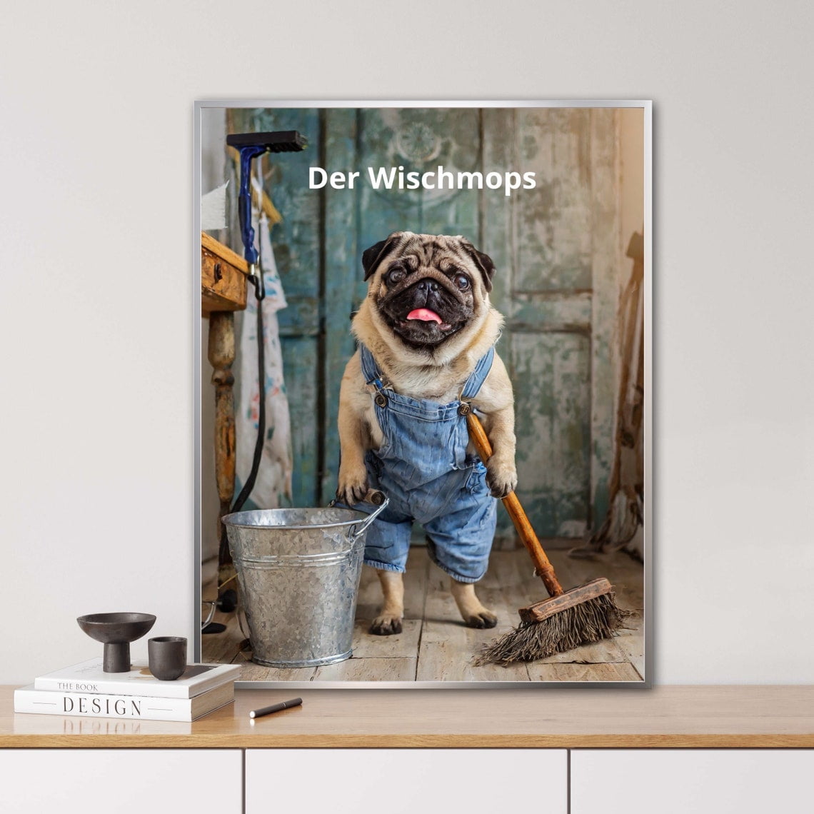 Kna Prints - 1 Pc Poster Pug With Mop, Ai Generated, Fny Saying ...