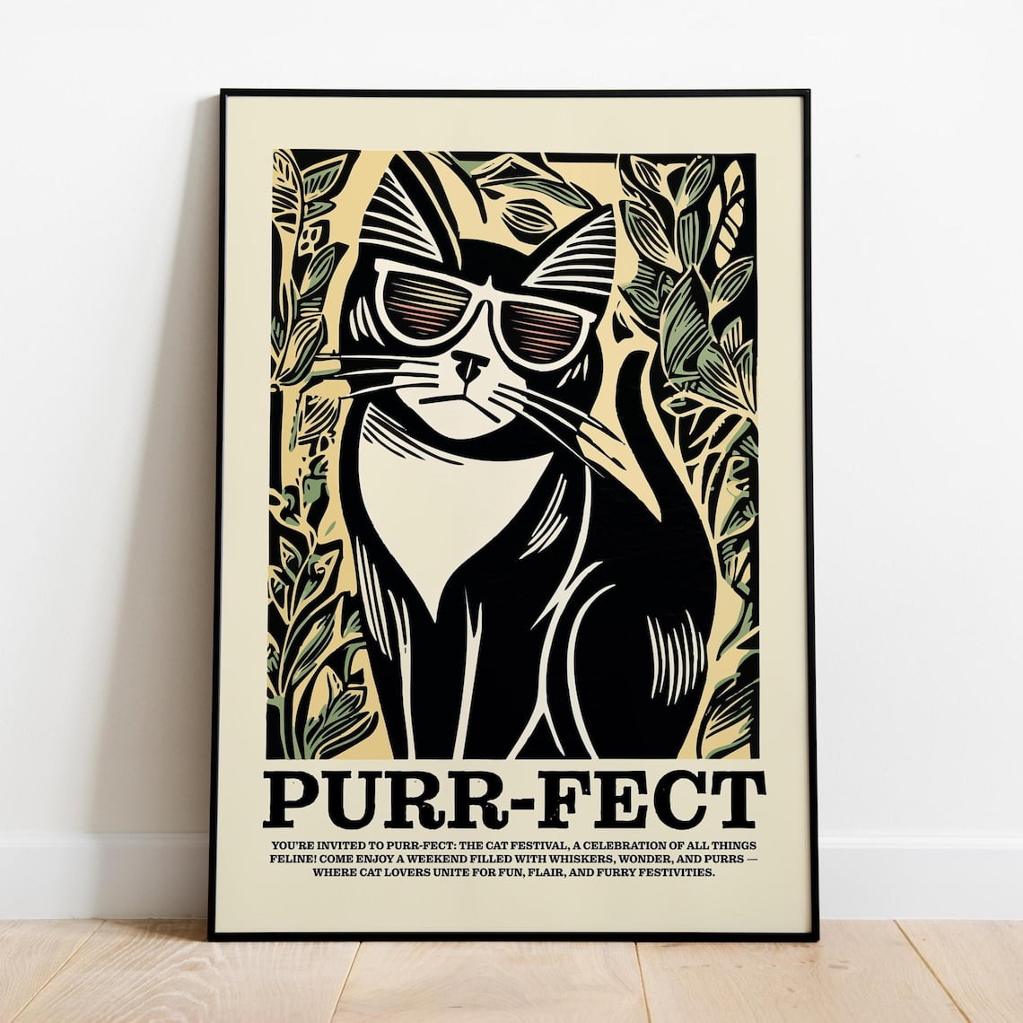 Kna Prints - 1 Pc Poster Purr-Fect Cat Festival Cool Black Cat Wall Art ...