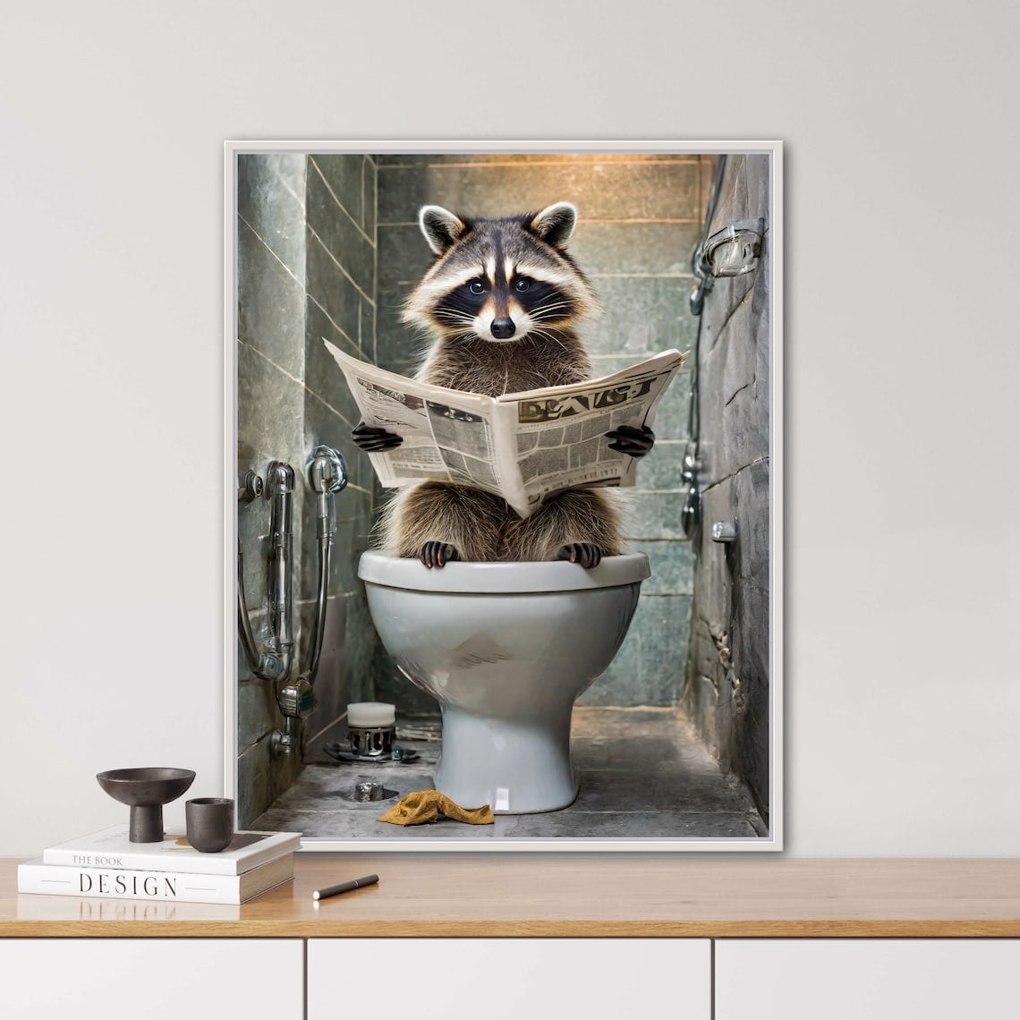 Kna Prints - 1 Pc Poster Raccoon On The Toilet, Ai Generated, Toilet ...