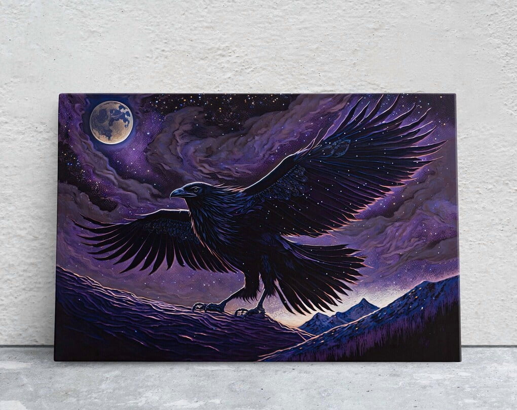 Kna Prints - 1 Pc Poster Raven Purple, Night Sky, Abstract Surreal,, Large Print, Celestial Crow ...