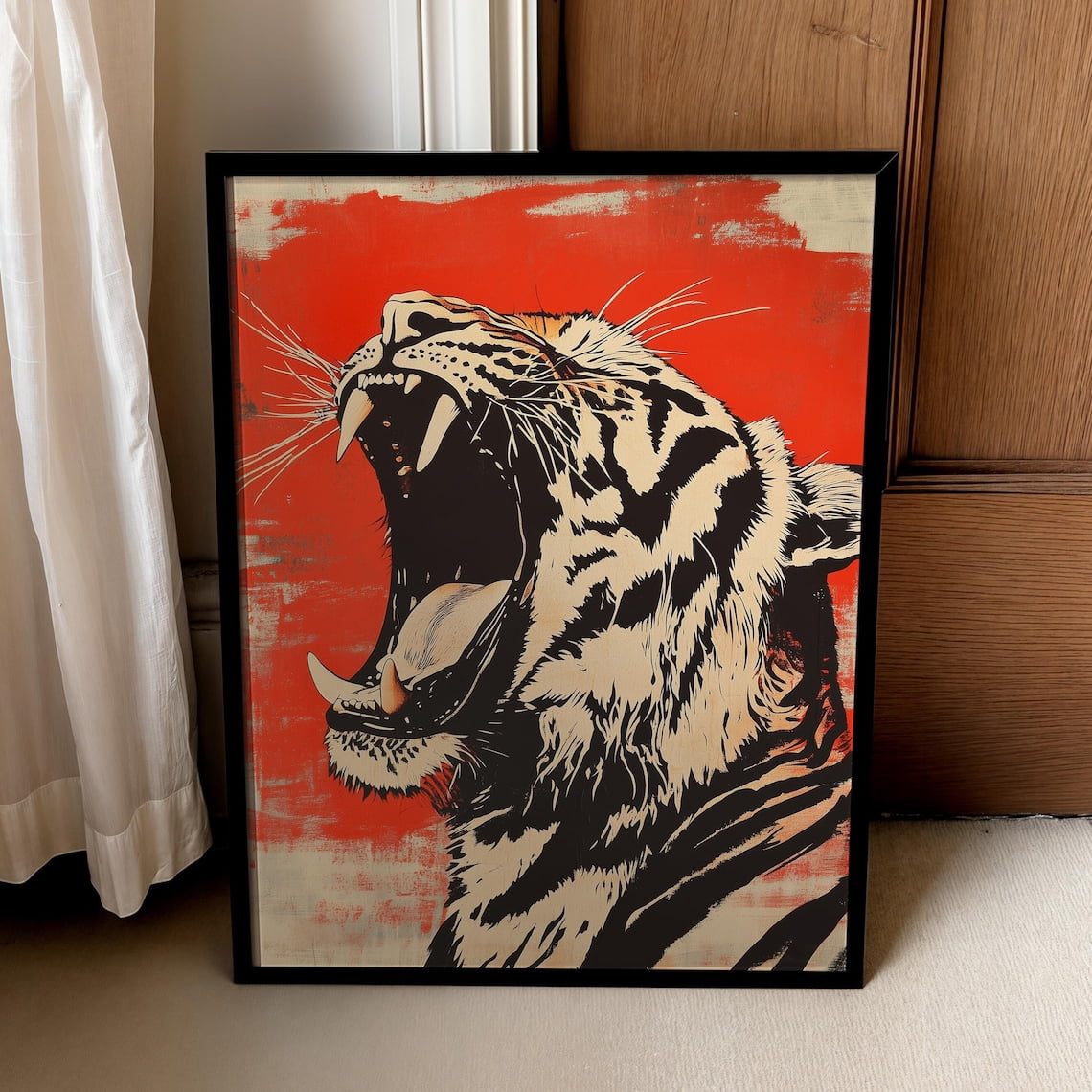 Kna Prints - 1 Pc Poster Red And Black Japanese Tiger Print, Gift For ...