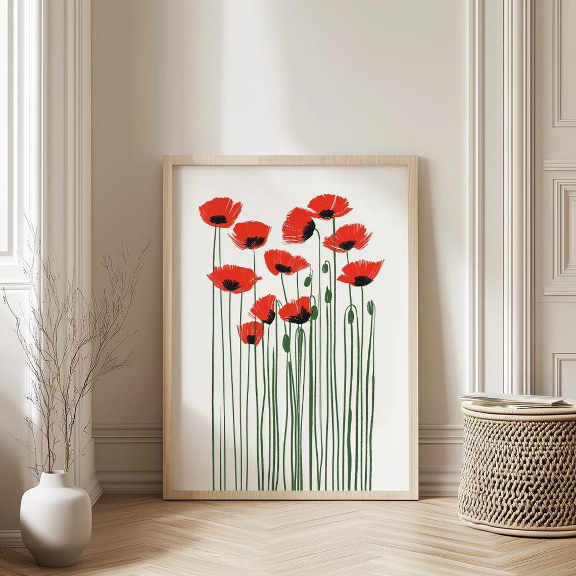 Kna Prints - 1 Pc Poster Red Poppy Wall Art, Wildflower Illustration ...