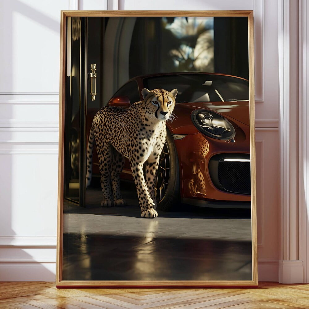 Kna Prints - 1 Pc Poster Red Porsche Poster With Cheetah Print, Retro ...