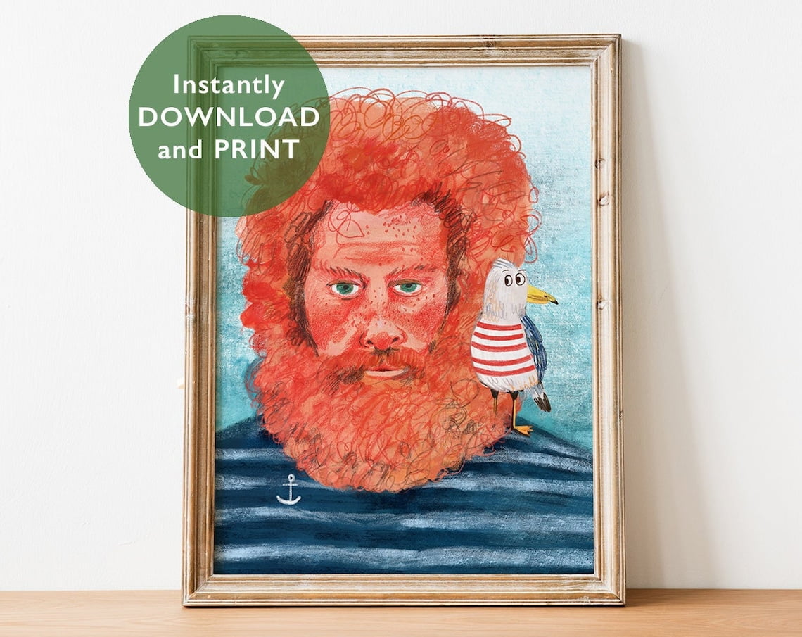 Kna Prints - 1 Pc Poster Redheaded Sailor With Seagull Hand-Painted ...