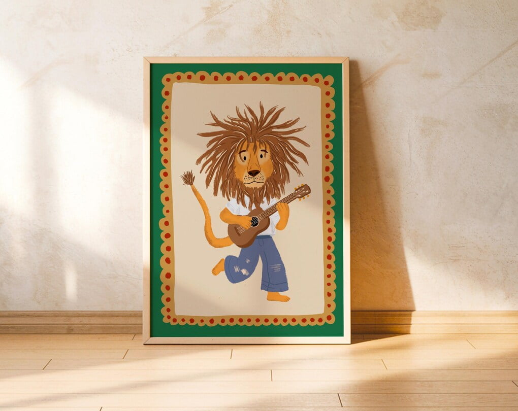 Kna Prints - 1 Pc Poster Reggae Lion Playing Guitar Wall Art Cool Jgle ...