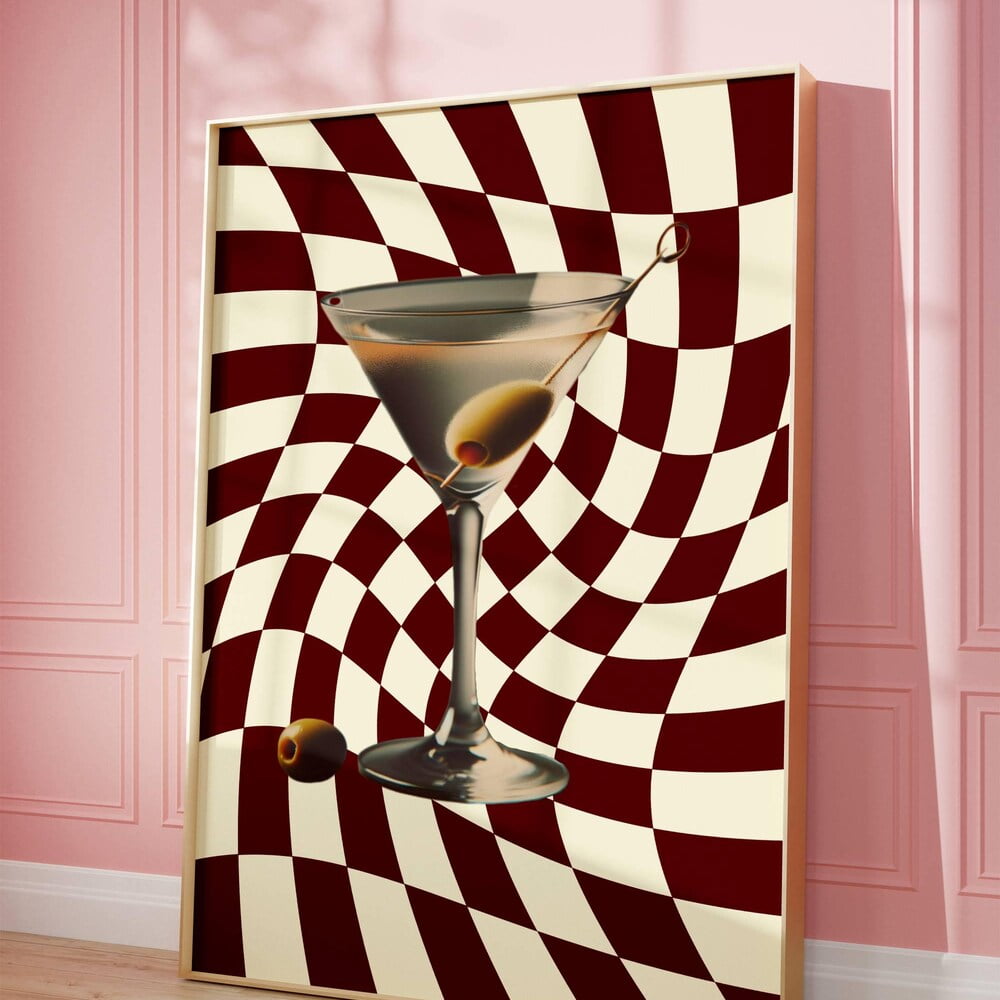 Kna Prints - 1 Pc Poster Retro Burgundy Martini Poster, Bar Cart Art ...