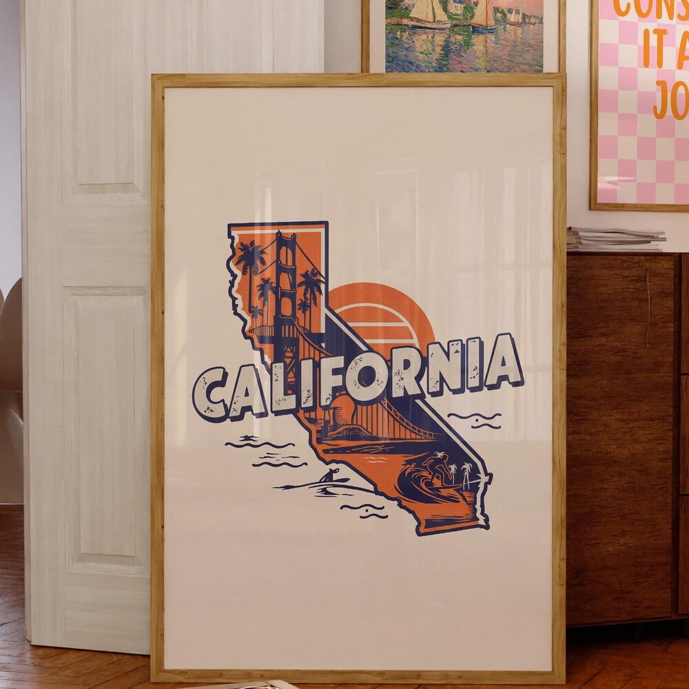 Kna Prints - 1 Pc Poster Retro California Travel Map, California State ...
