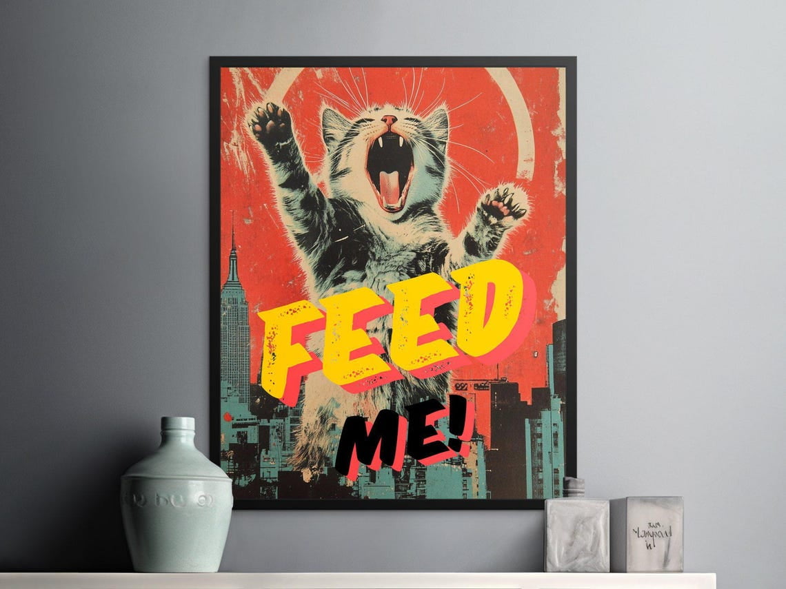 Kna Prints - 1 Pc Poster Retro Cat Wall Art, Vintage Style Fny Cat ...