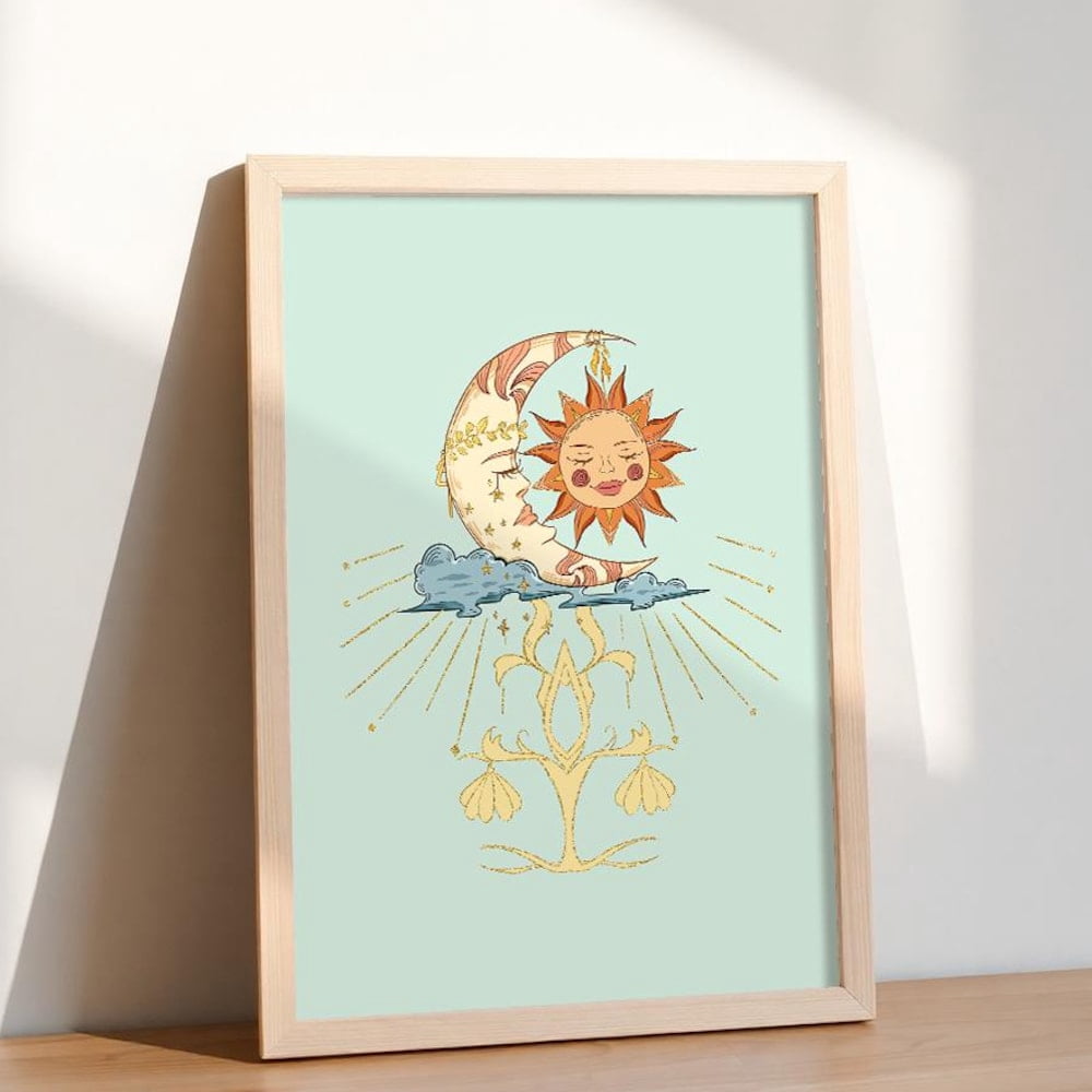 Kna Prints - 1 Pc Poster Retro Celestial Wall Art, Sun Moon Poster ...
