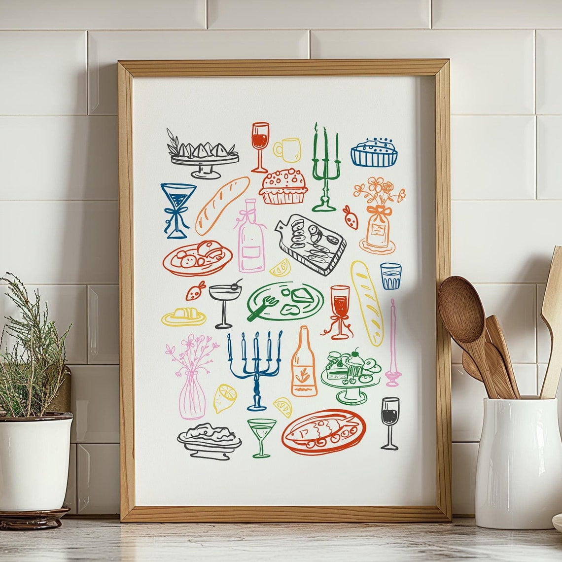 Kna Prints - 1 Pc Poster Retro Dinner Table Digital Print, Food Drinks ...