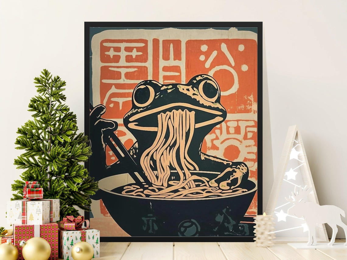 Kna Prints - 1 Pc Poster Retro Frog Eating Noodles , Vintage Asian Art ...