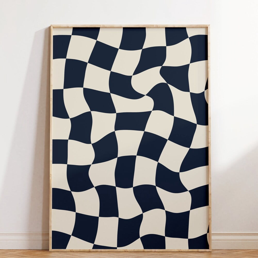 Kna Prints - 1 Pc Poster Retro Groovy Print, Navy Color, Retro Wall Art ...