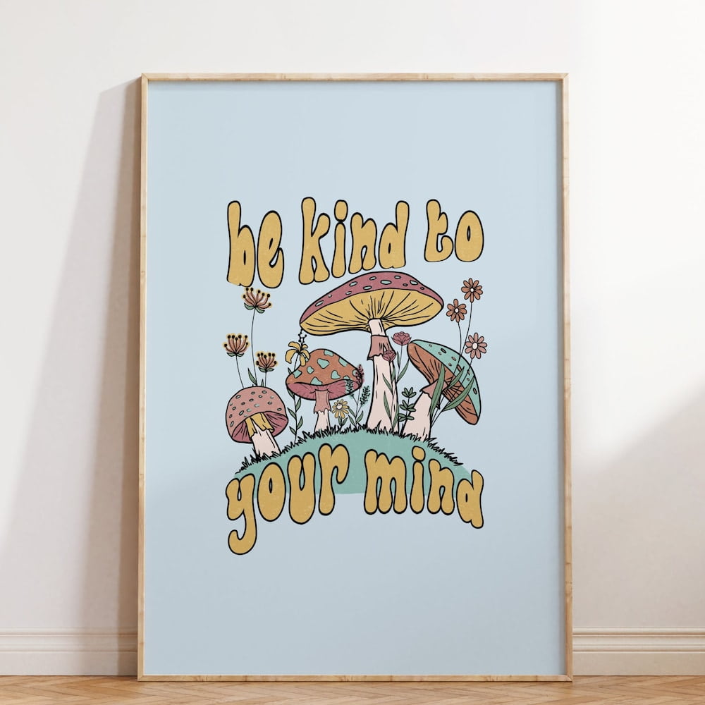 Kna Prints - 1 Pc Poster Retro Groovy Wall Art, Be Kind To Your Mind Wall Print, Inspirational ...