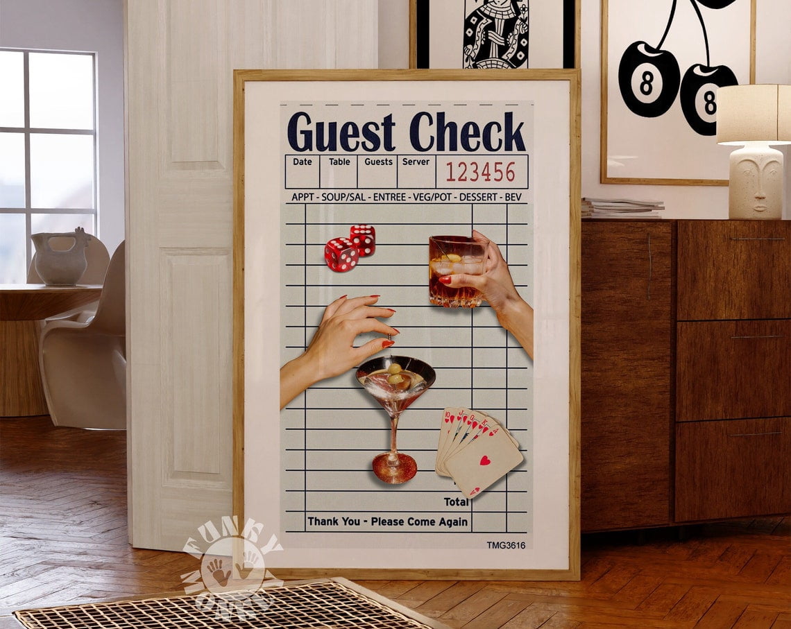 Kna Prints - 1 Pc Poster Retro Guest Check Print, Trendy Wall Art, Bar ...