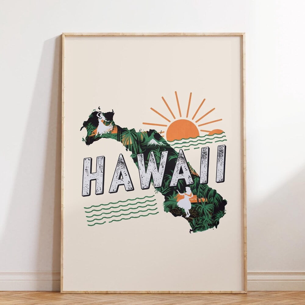 Kna Prints - 1 Pc Poster Retro Hawaii Travel Map, Hawaii State Clipart ...