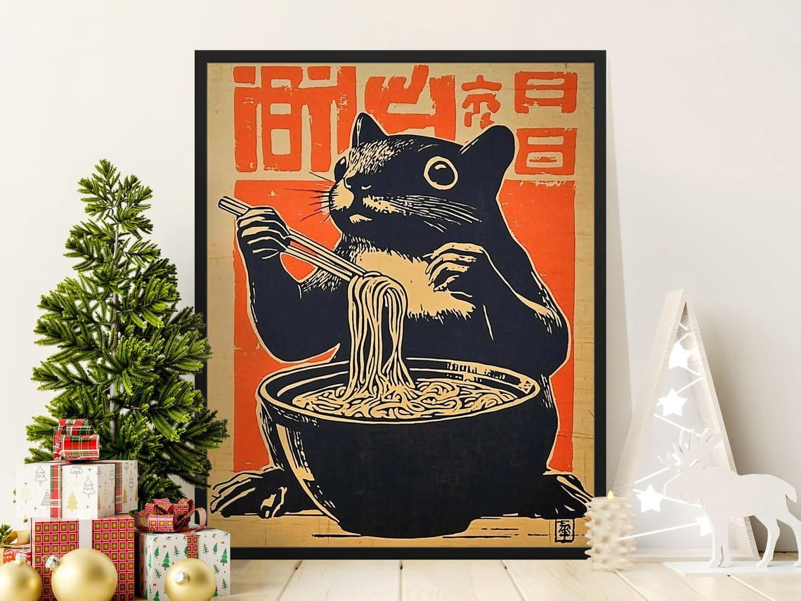 Kna Prints - 1 Pc Poster Retro Japanese Ramen , Vintage Animal Art ...