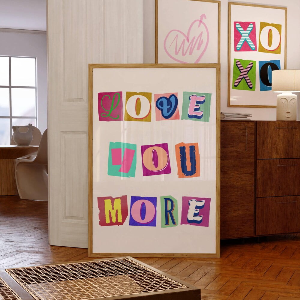 Kna Prints - 1 Pc Poster Retro Love You More Print, Magazine Lettering ...