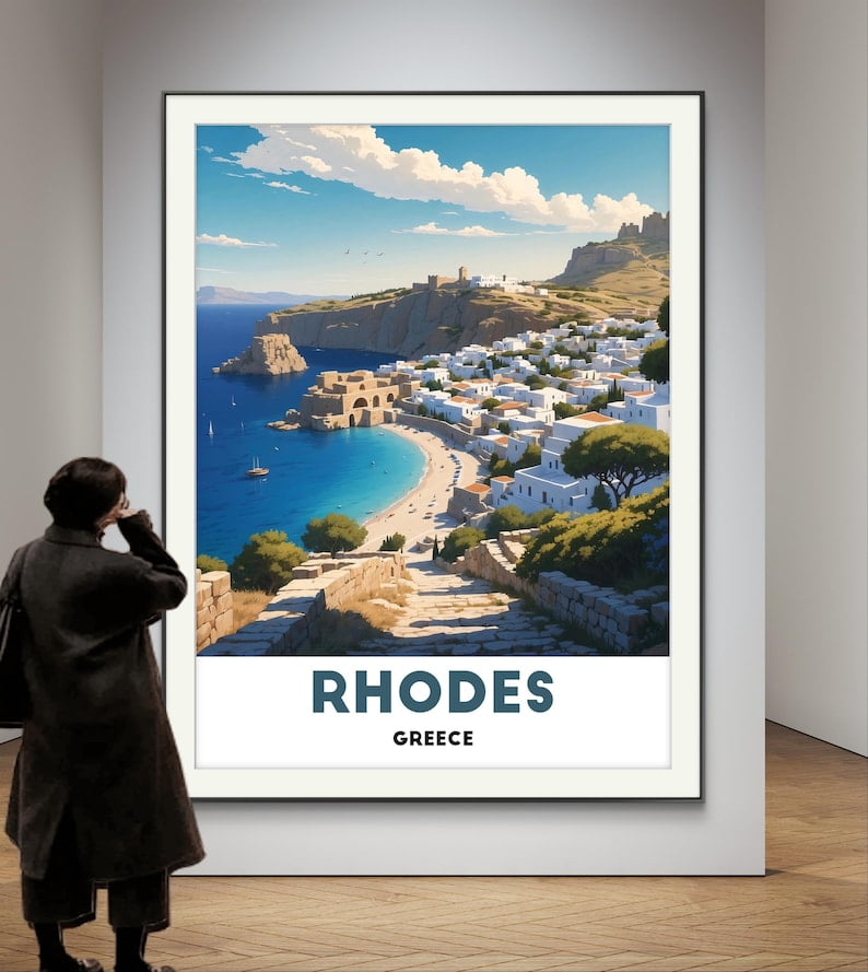 Kna Prints - 1 Pc Poster Rhodes Greece Scenic Lindos Bay And ...