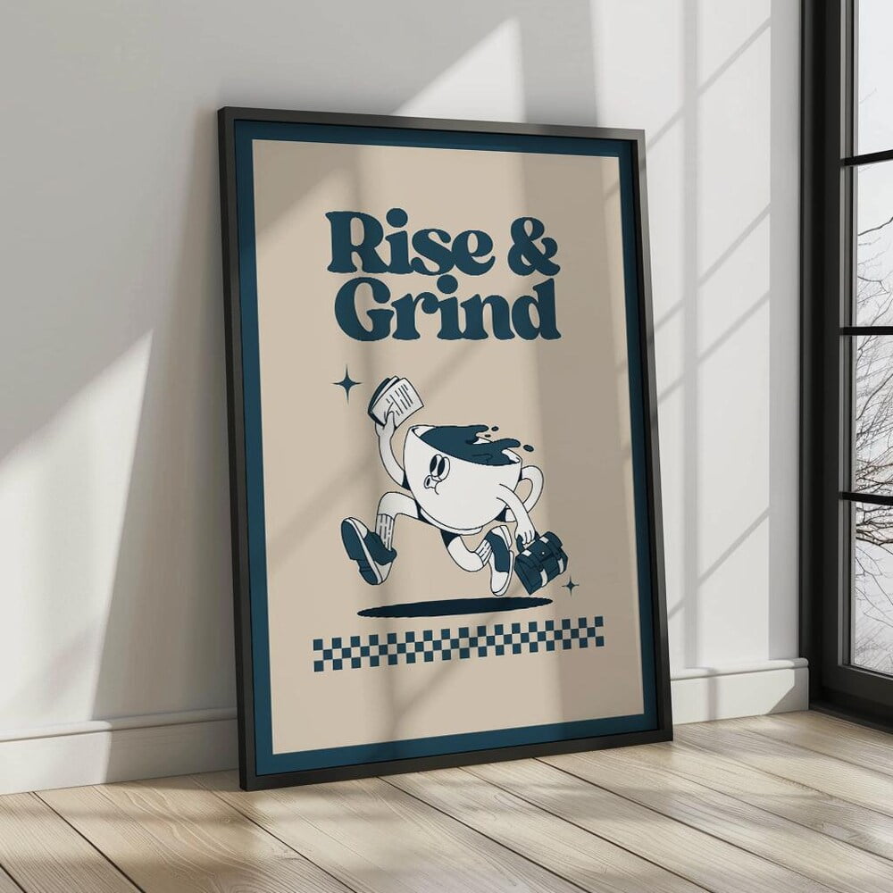 Kna Prints - 1 Pc Poster Rise & Grind-Ark Blue | Coffee Retro Wall Art ...