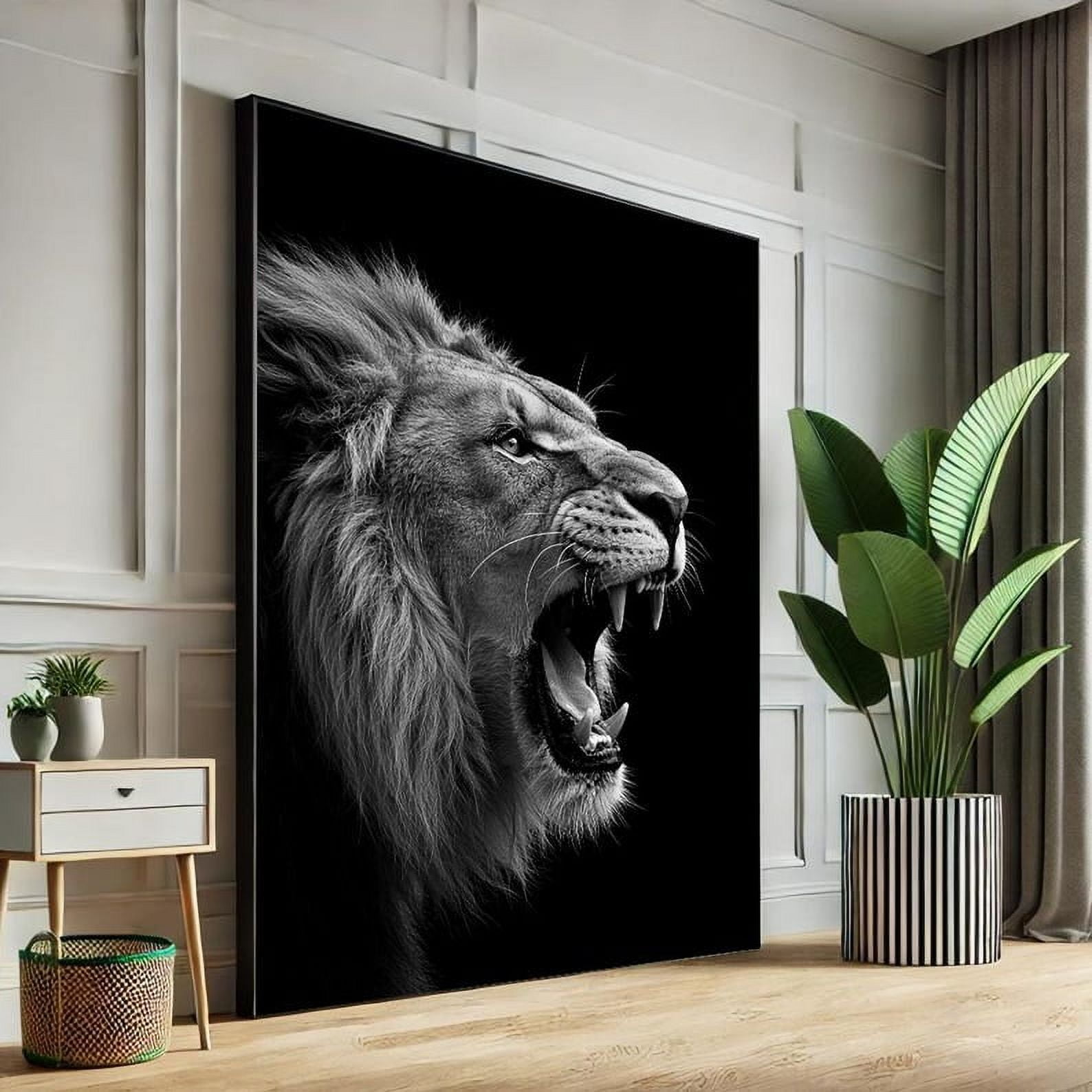 Kna Prints - 1 Pc Poster Roaring Lion Wall Art, Black And White Animal ...