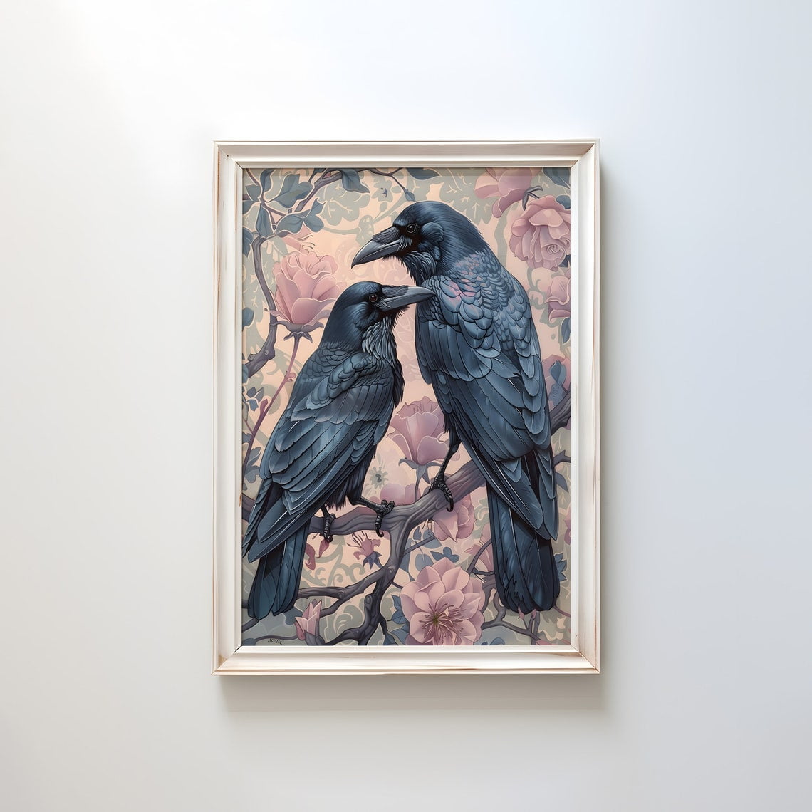 Kna Prints - 1 Pc Poster Romantic Raven Couple Floral Branch Art Print ...