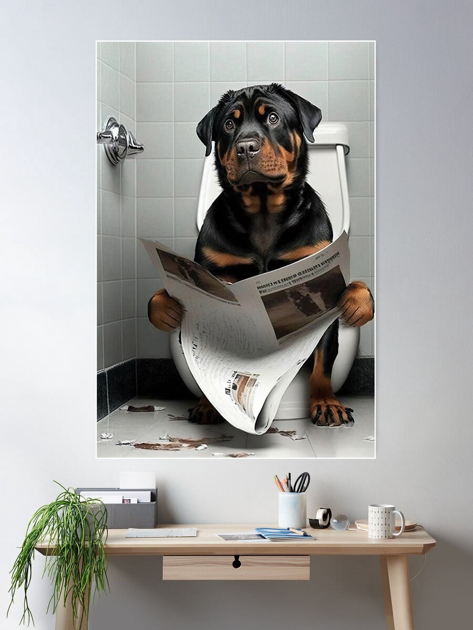 Kna Prints - 1 Pc Poster Rottweiler Sitting On The Toilet Reading A ...