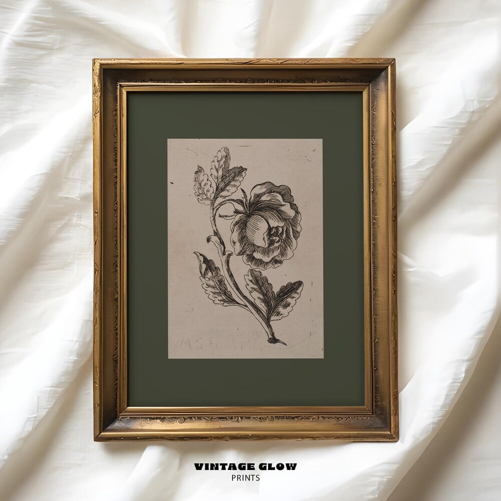 Kna Prints - 1 Pc Poster Sage Green Floral Etching Wall Art | Vintage ...