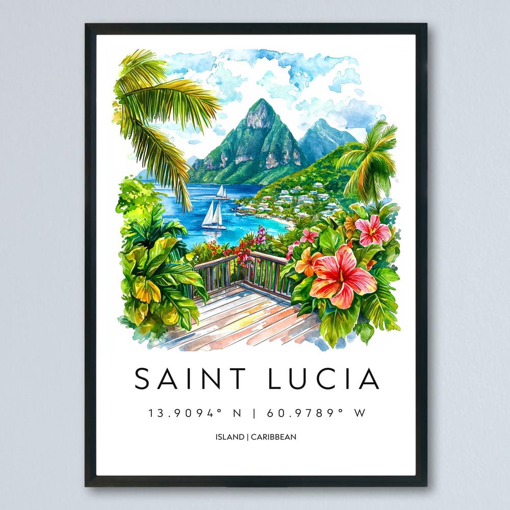 Kna Prints - 1 Pc Poster Saint Lucia Watercolor Poster Saint Lucia ...