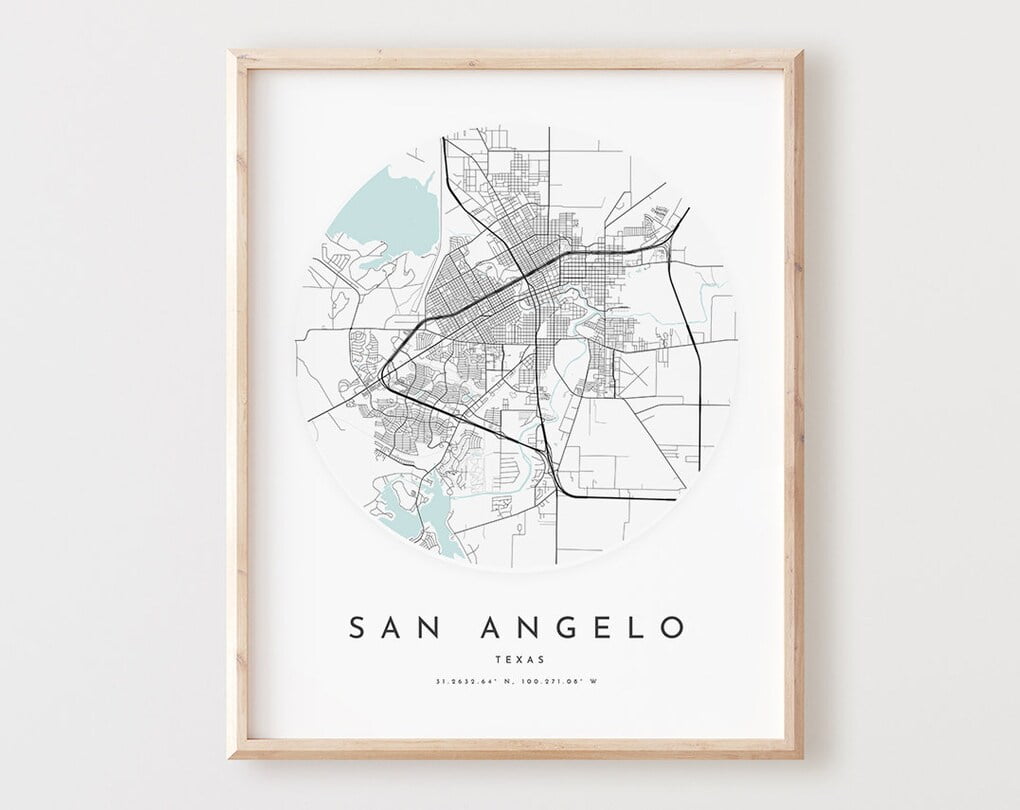 Kna Prints - 1 Pc Poster San Angelo Map Print, San Angelo Map City Wall ...