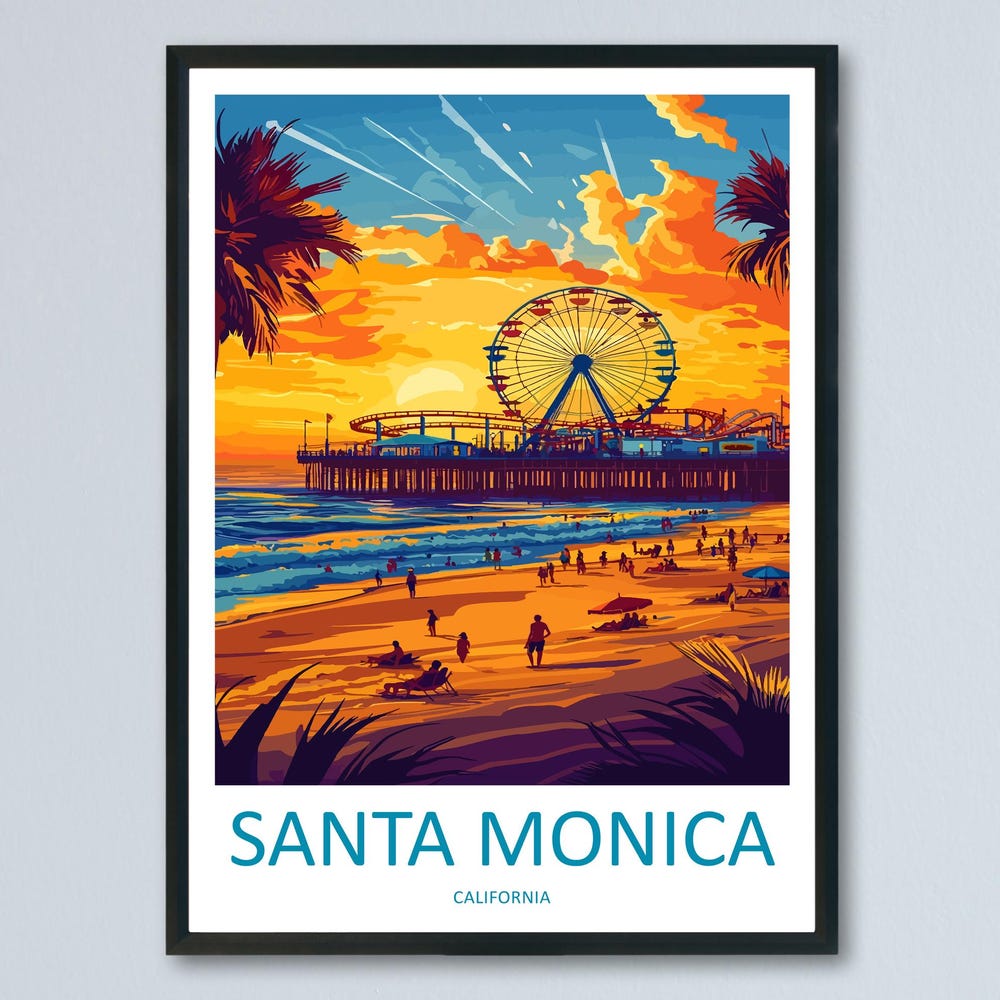 Kna Prints - 1 Pc Poster Santa Monica Travel Poster California Wall Art ...