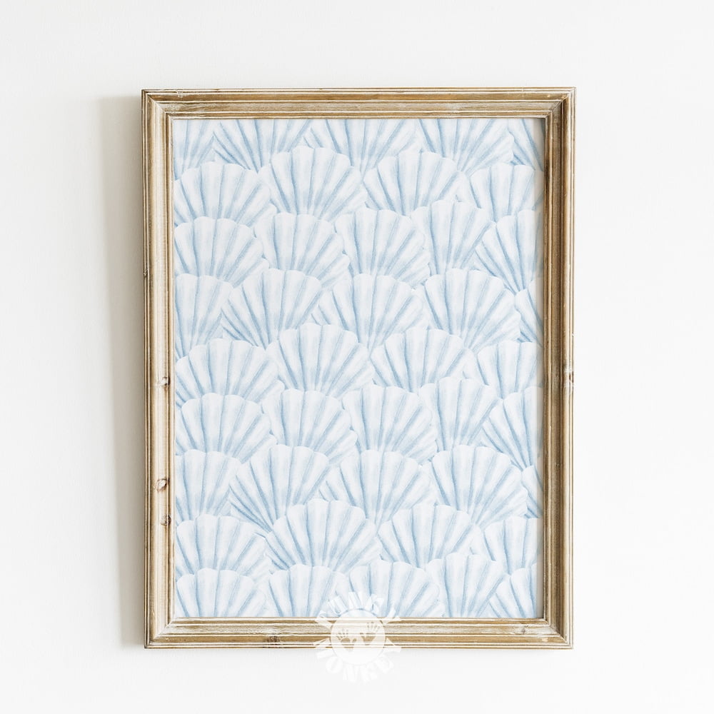 Kna Prints - 1 Pc Poster Sea Shells Print, Pastel Blue Vintage Coastal ...