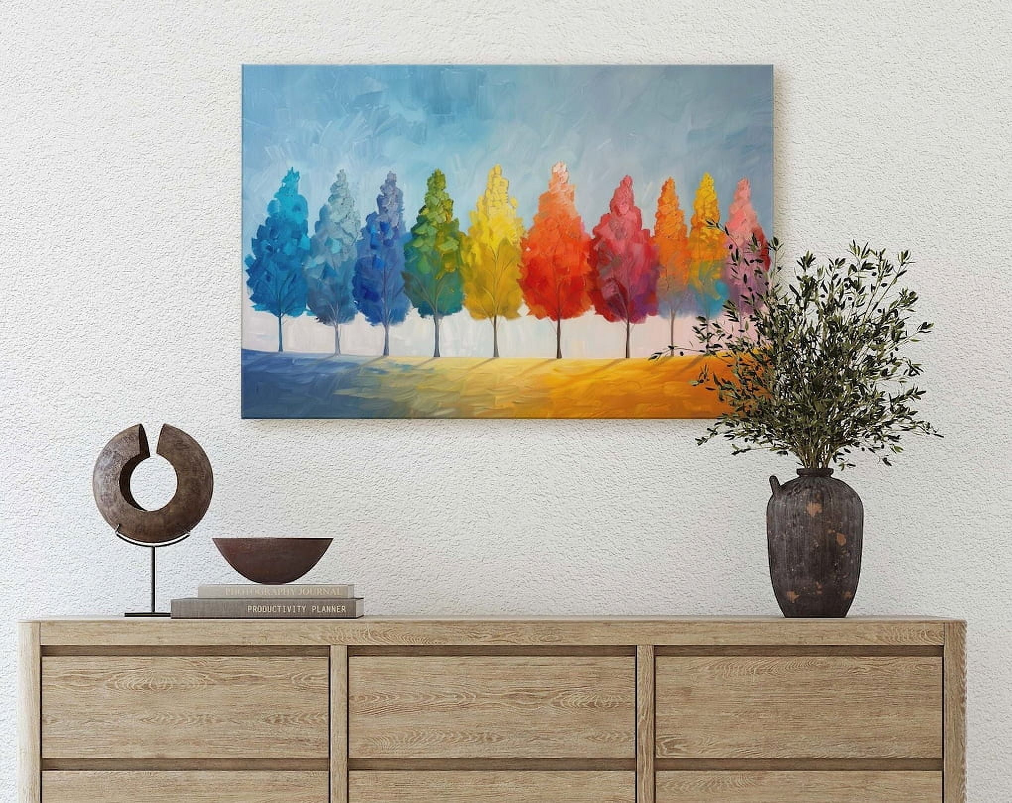 Kna Prints - 1 Pc Poster Seasons Painting, Pastel Trees, Rainbow Tree ...