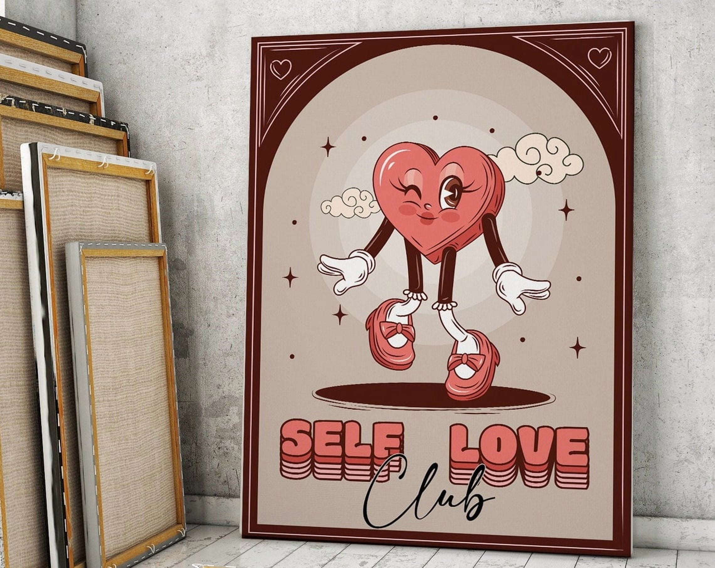 Kna Prints - 1 Pc Poster Self Love Club Heart , Retro Motivation Home ...