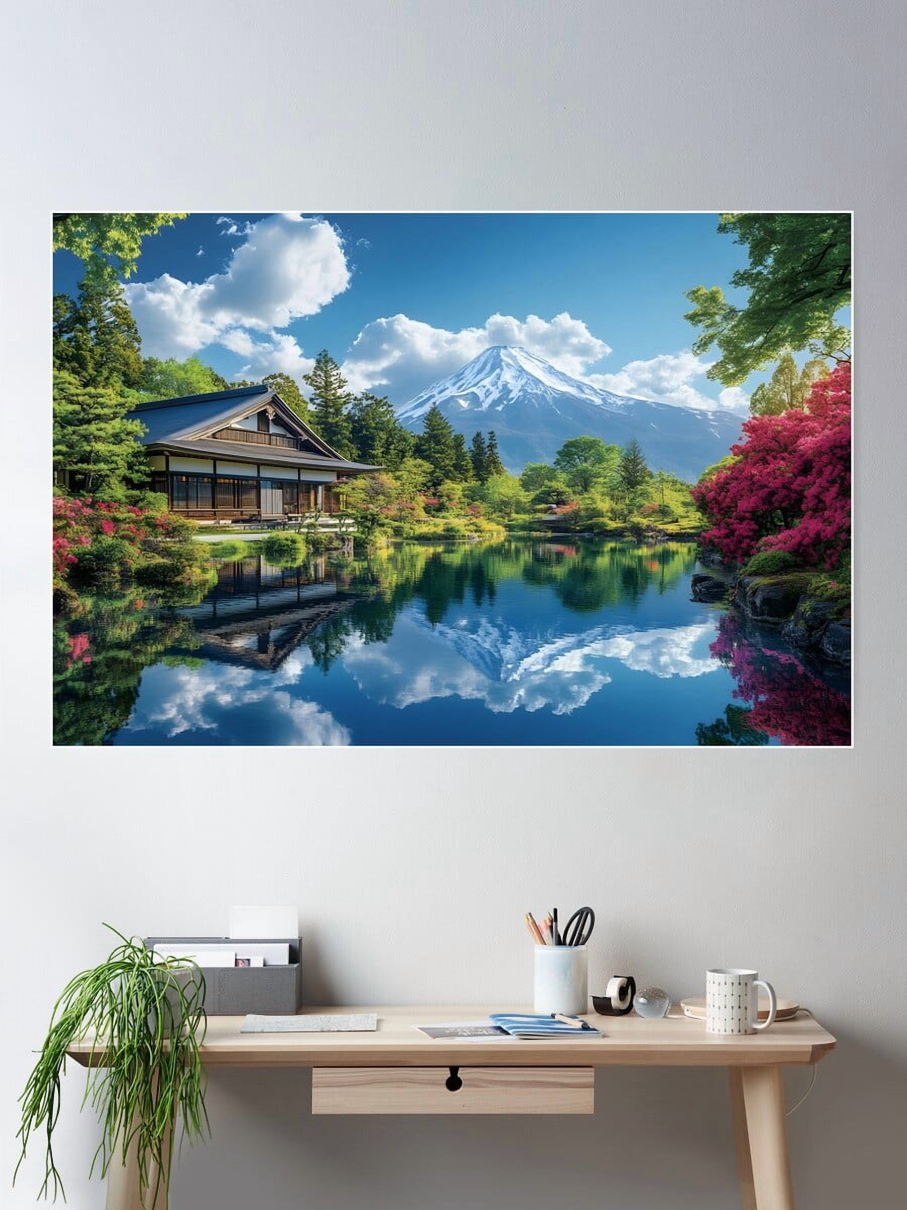 Kna Prints - 1 Pc Poster Serene Japanese Garden With Mot Fuji ...